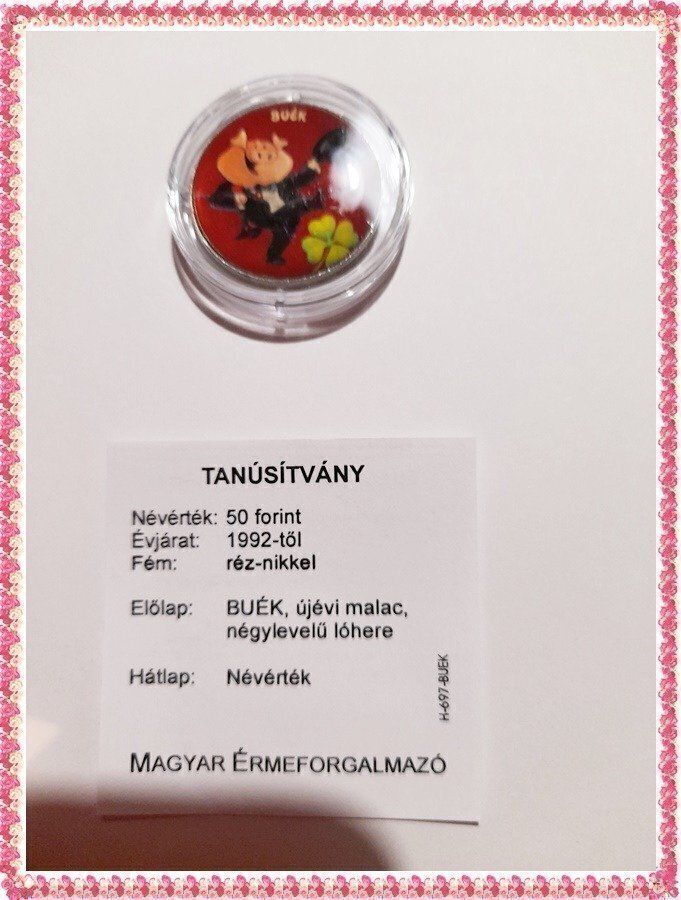 BUÉK kis malac lóhere+eredetiségi tanúsítvánnyal emlékérem S
