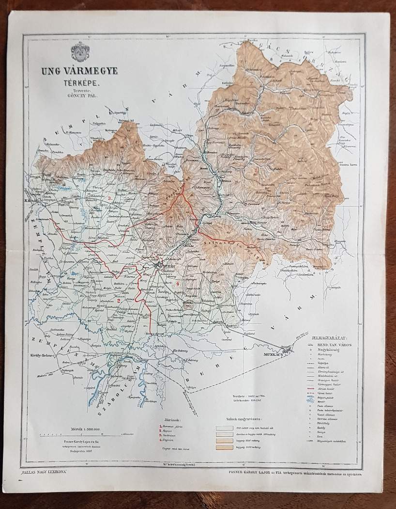 Gönczy 1897 UNG Vármegye Kárpátalja Magyarország antik térkép EREDETI ...
