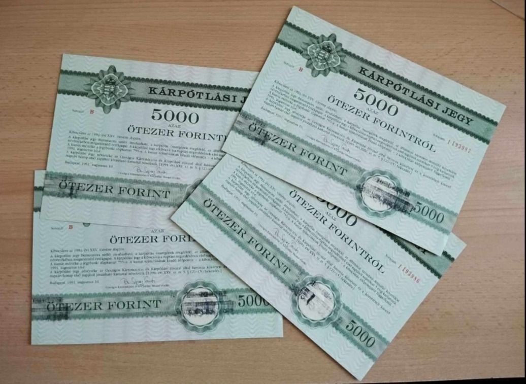 Kárpótlási jegy 12 db , 5000 és 10.000 Forint névérték - Vatera.hu