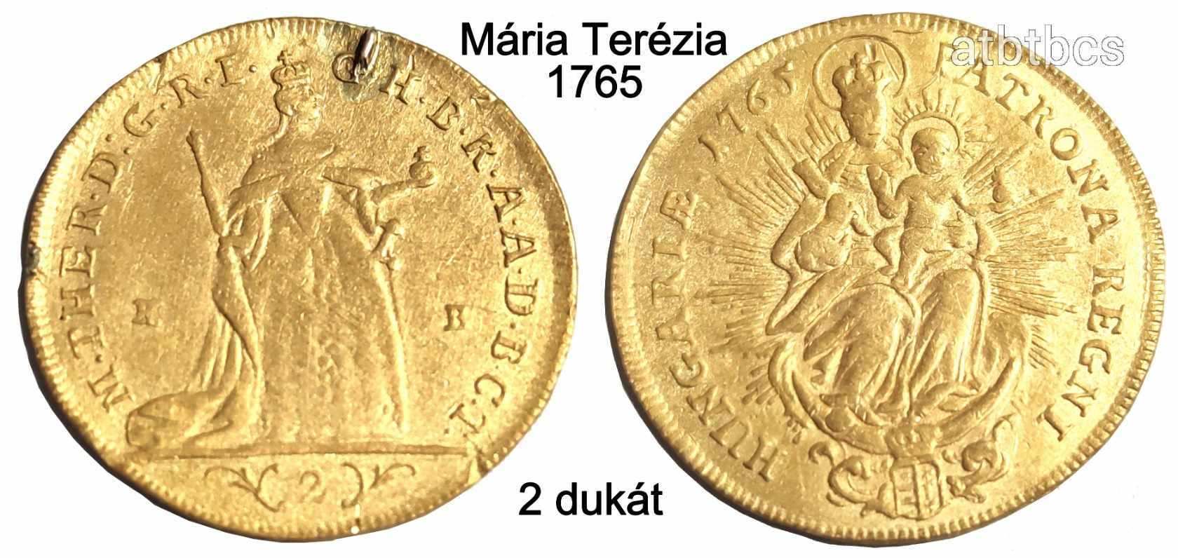 Mária Terézia 1740-1780 arany 2 dukát 1765 K-B H.: 1648 ÉH: 1211/a