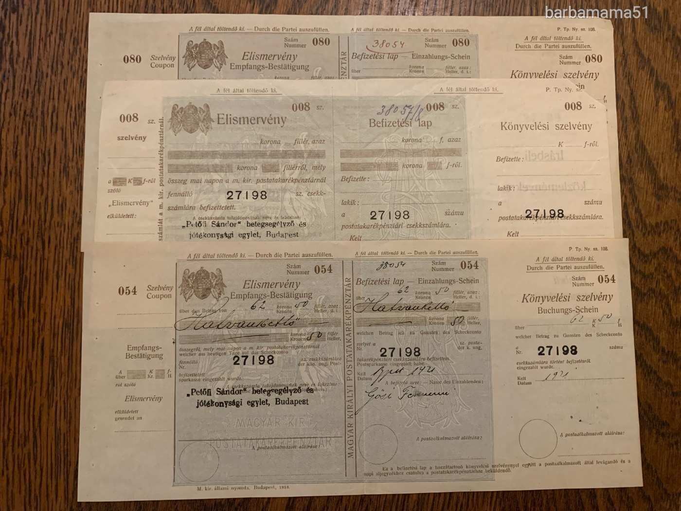 IV.KÁROLY* ELISMERVÉNY-csekk*PETŐFI betegseg.Egylet.* Ritka ...