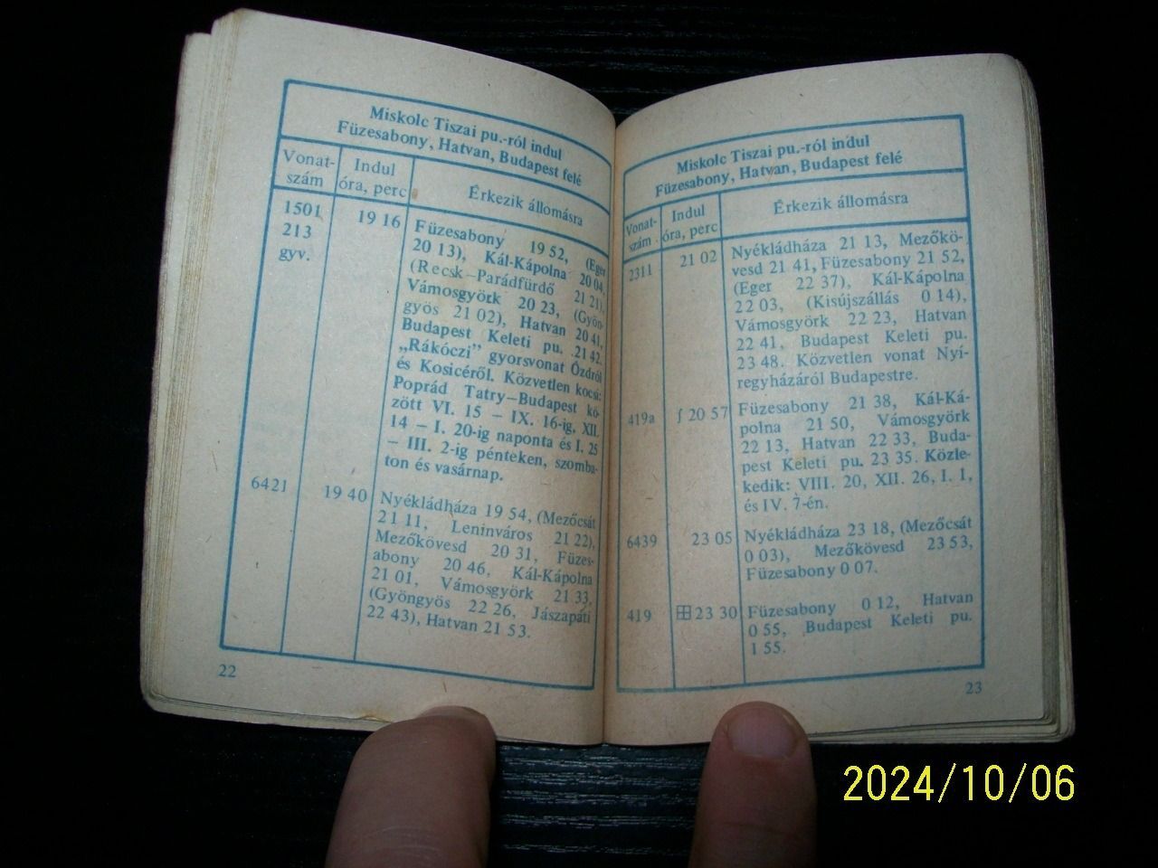 MÁV menetrend 1979-1980-Személyszállító vonatok indulása és érkezése ...