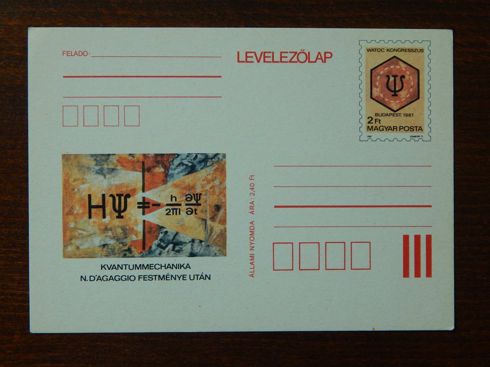 Díjjegyes levelezőlap: WATOC Kongresszus Budapest 1987. / Kvantummechanika