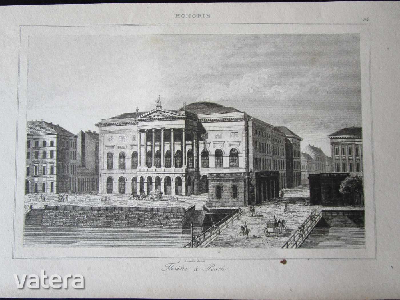 BUDAPEST JELZETT METSZET KÉP PESTHY SZINHÁZ DUNAPART CCA. 1850