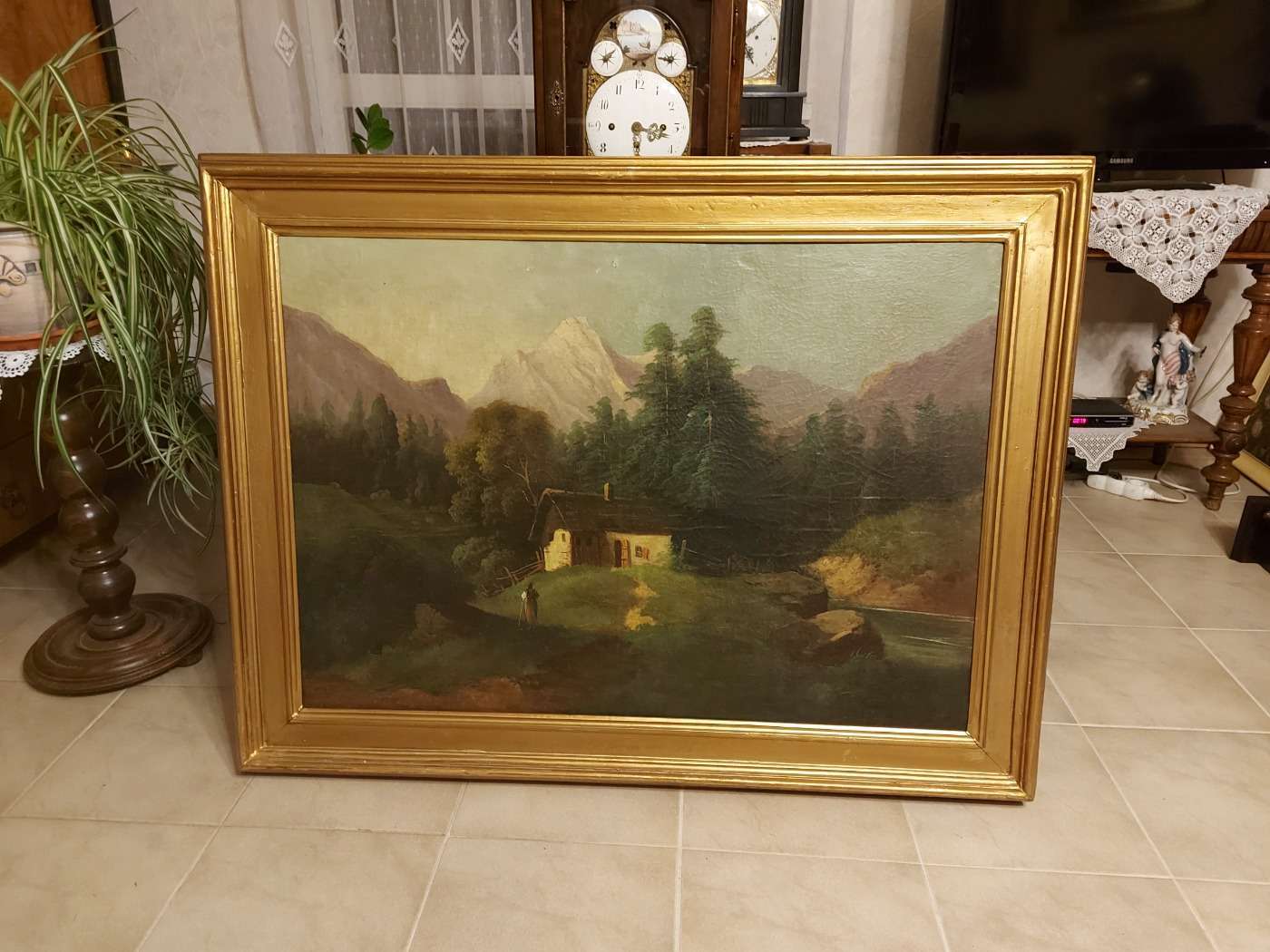 Antik Biedermeier romantikus tájkép! 90x120cm! (meghosszabbítva ...