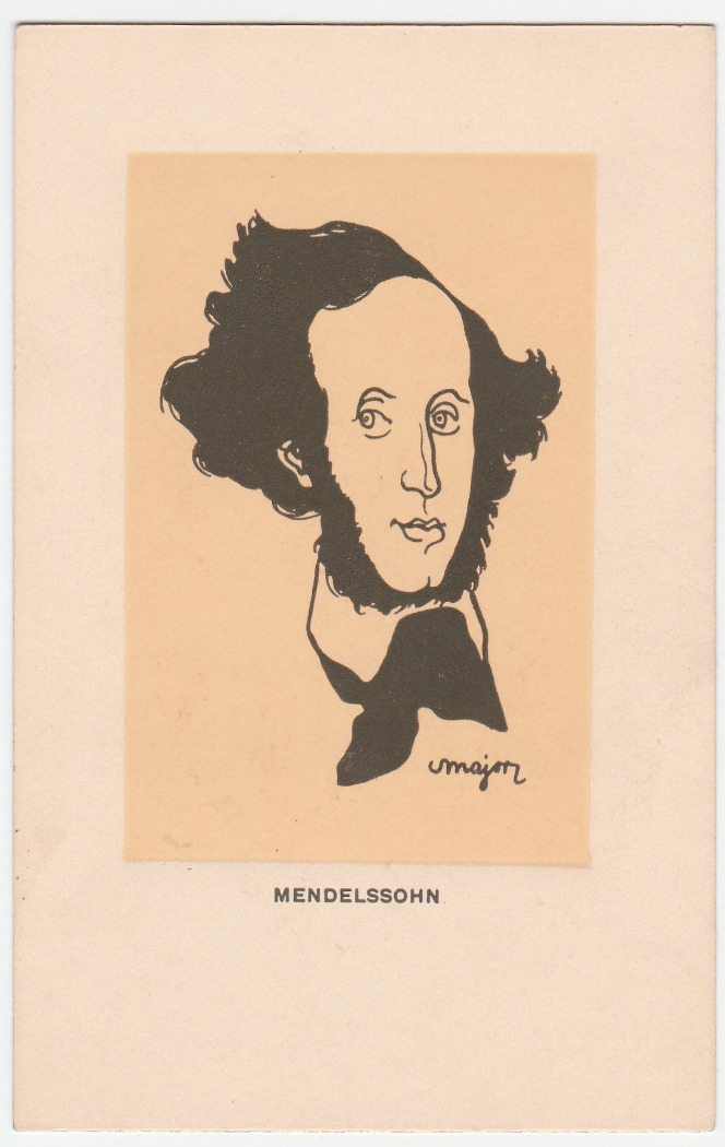 Képeslap Kner Izidor Gyoma zeneszerző karikatúra sorozat Mendelssohn