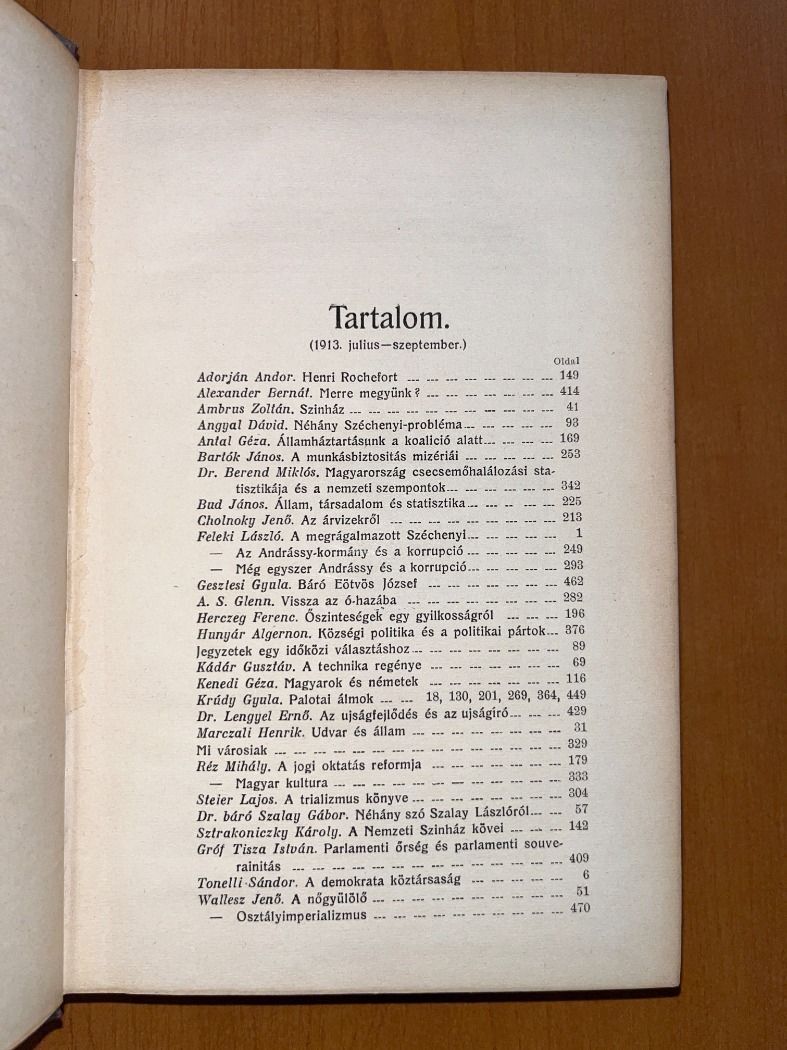 1913 Magyar Figyelő. gróf Tisza István politikai és irodalmi folyóirata ...