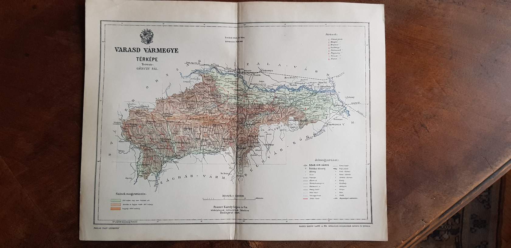 Gönczy 1897 VARASD Vara&din Magyarország antik térkép EREDETI nem ...