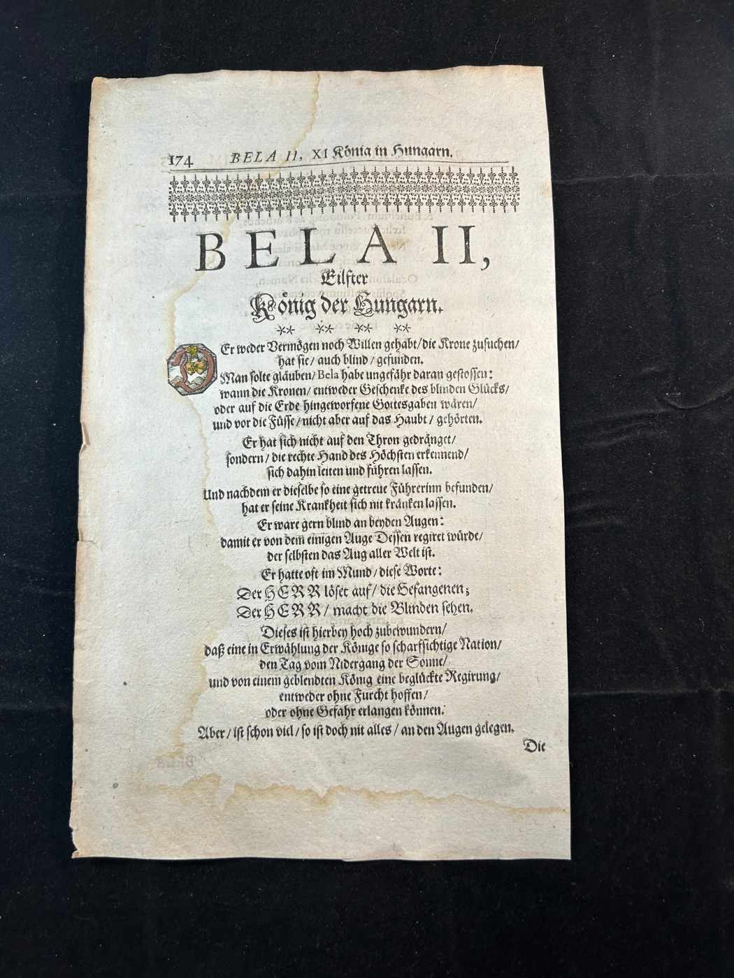 1664 -Bela II. - A Mausoleum Béla királyról szóló lapja- színezett ...