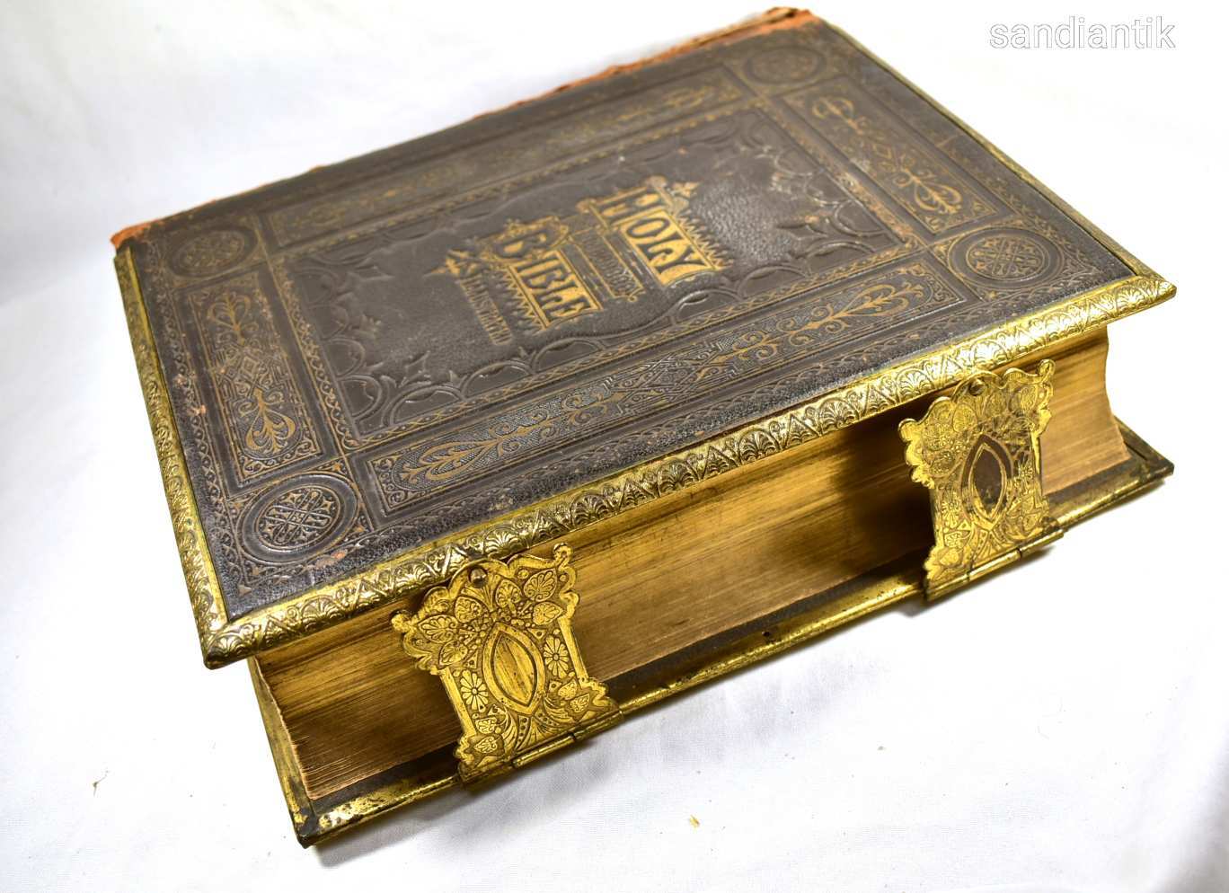 1870 körül ANTIK BRONZ CSATOS CSALÁDI BIBLIA GAZDAGON ILLUSZTRÁLVA ...