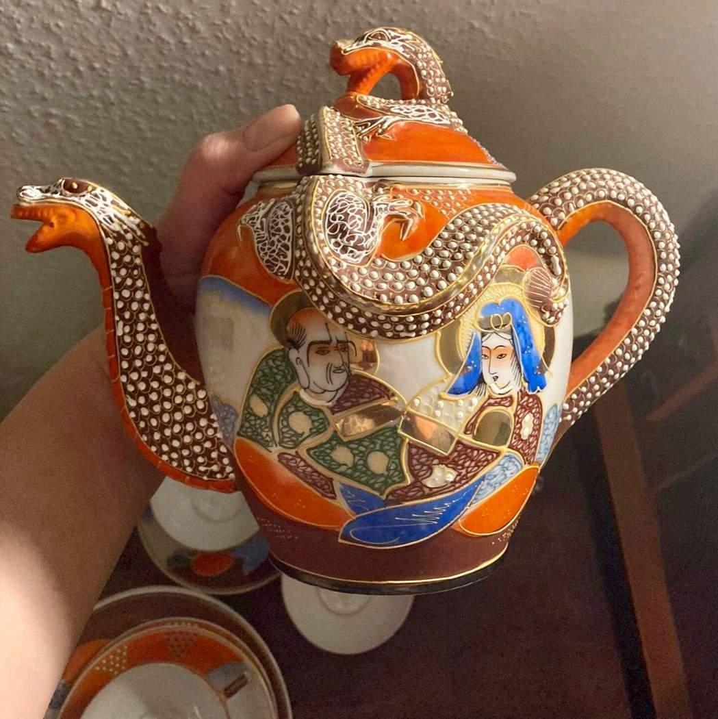 Satsuma Nippon Tokusei Dragonware japán tojáshéj litofán porcelán teás ...