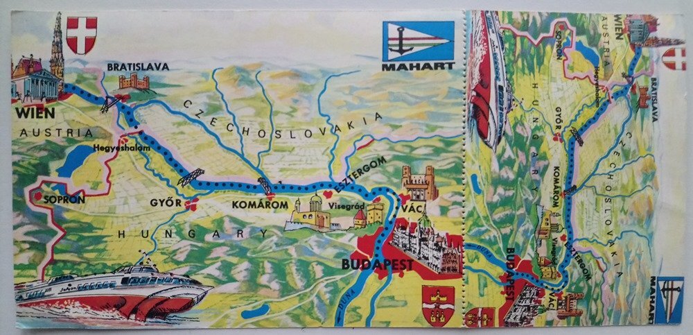MAHART Magyar Hajózási RT. - régi térképes képeslap. Szárnyashajó ...