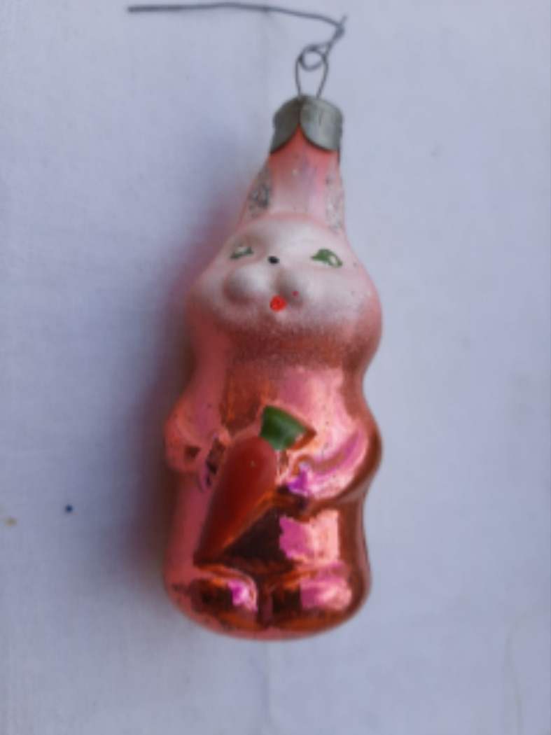 régi retro Karácsonyfa nyuszi állat figurás üveg dísz Fenyődísz