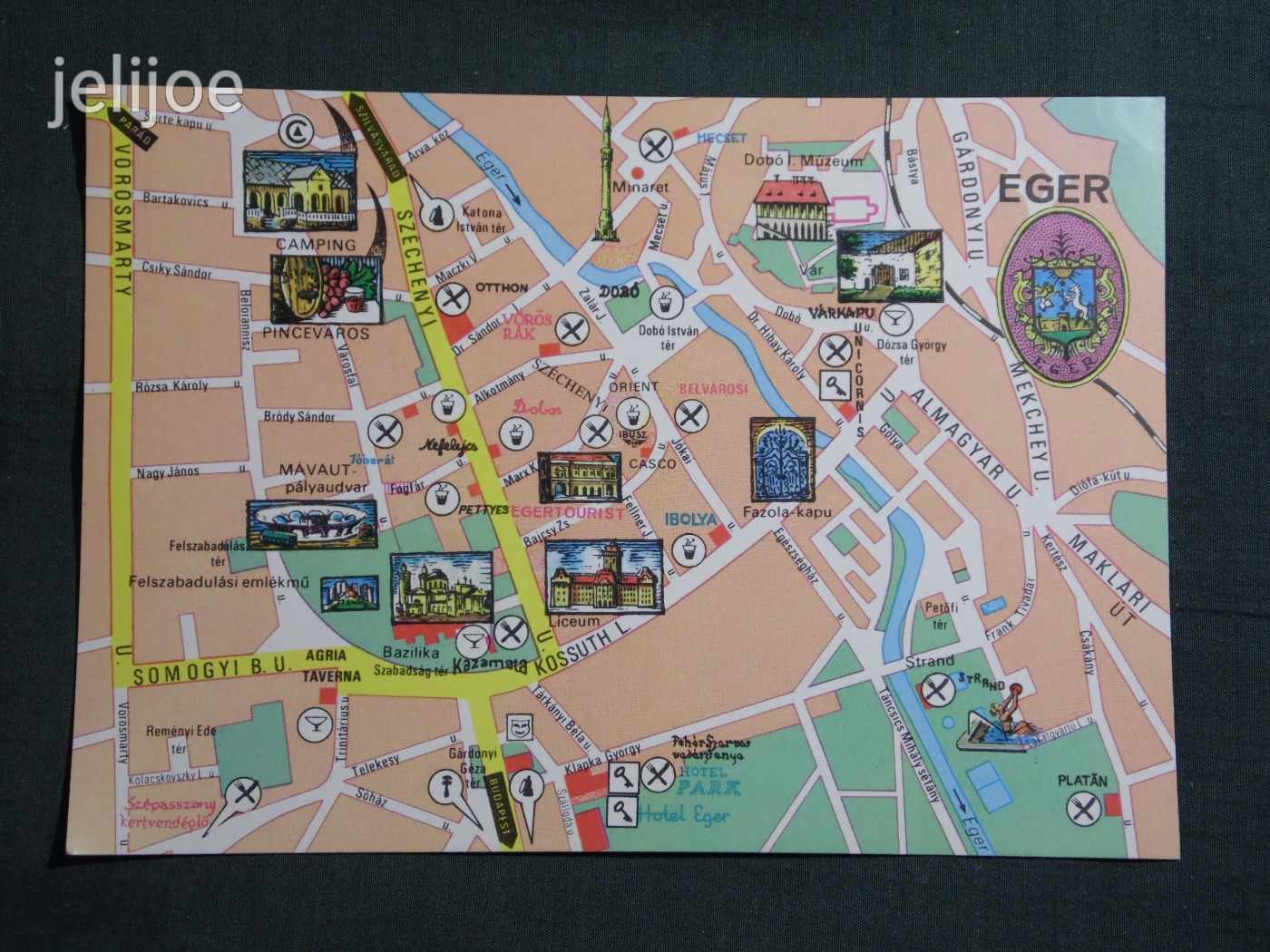 Képeslap,térképes,Eger Tourist,kemping,MÁVAUT buszpályaudvar,Liceum ...