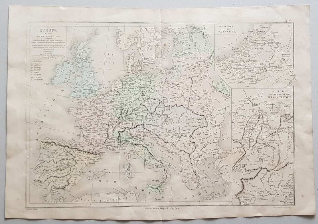 Drioux c1890 EURÓPA 1715-ben történelmi térkép Magyarország Francia ...
