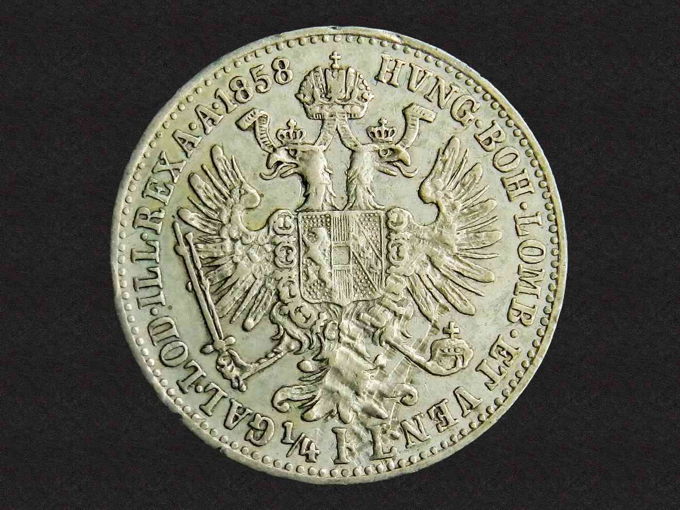 1858 A Ferenc József ezüst 1/4 negyed Florin! Bécsi veret! Enyhe patina ...
